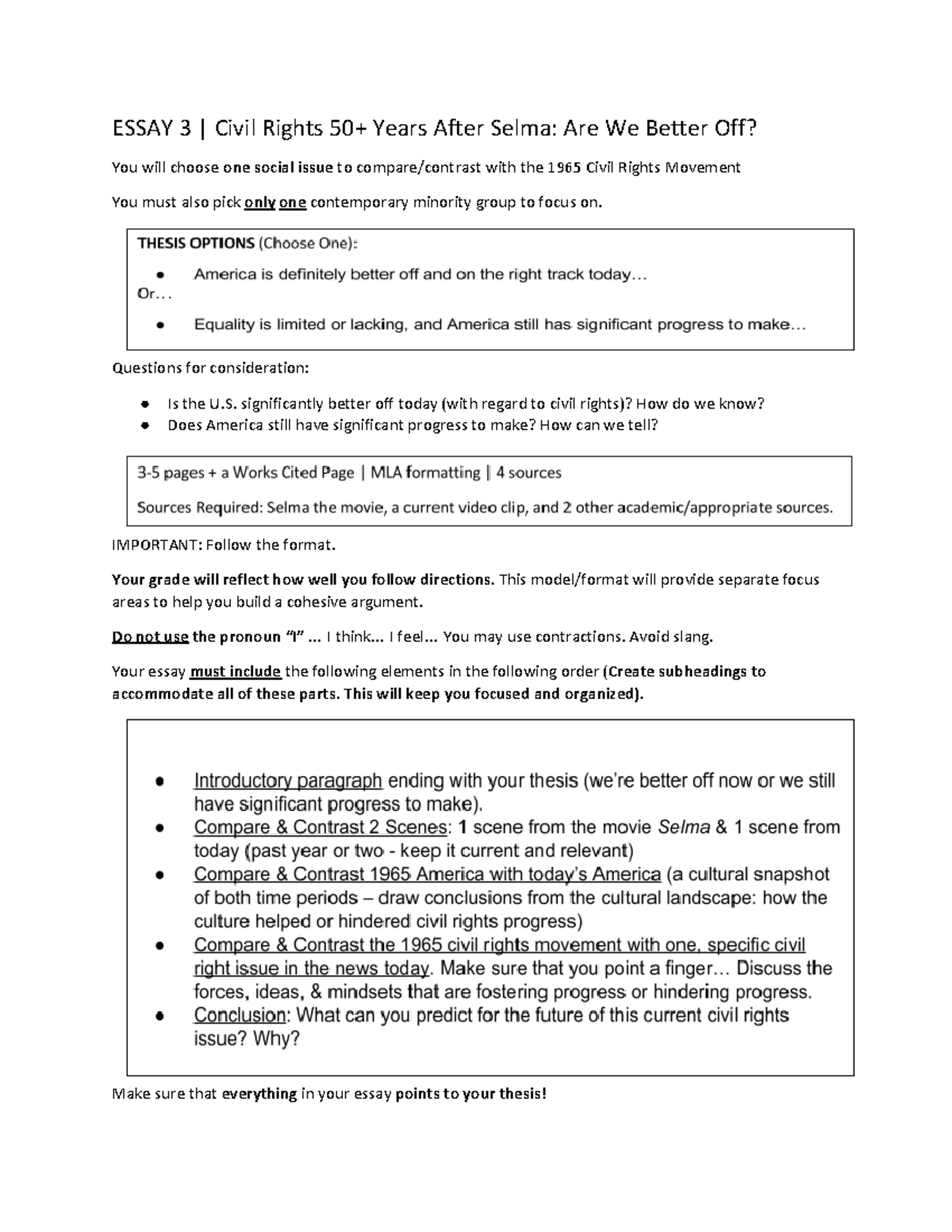 Essay Guidelines Online - ESSAY 3 | Civil Rights 50+ Years After Selma ...