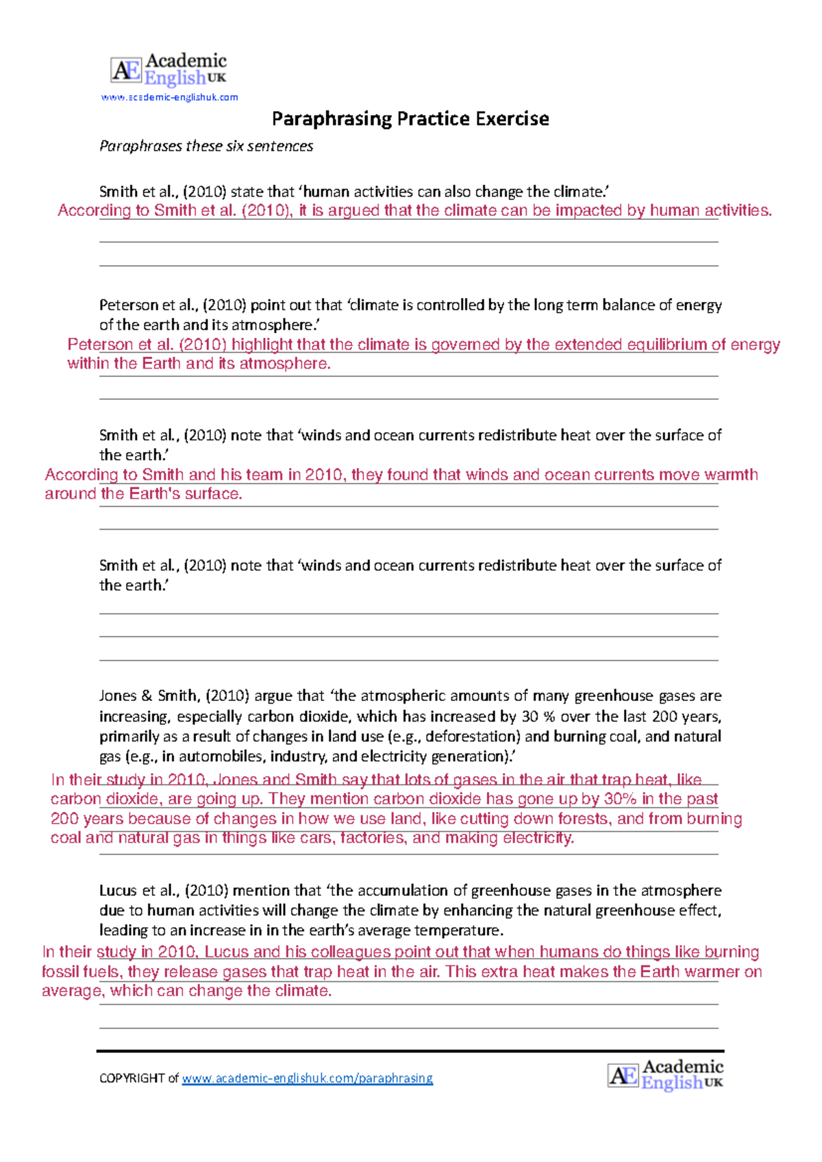 Practice paraphrasing - academic-englishuk COPYRIGHT of academic ...