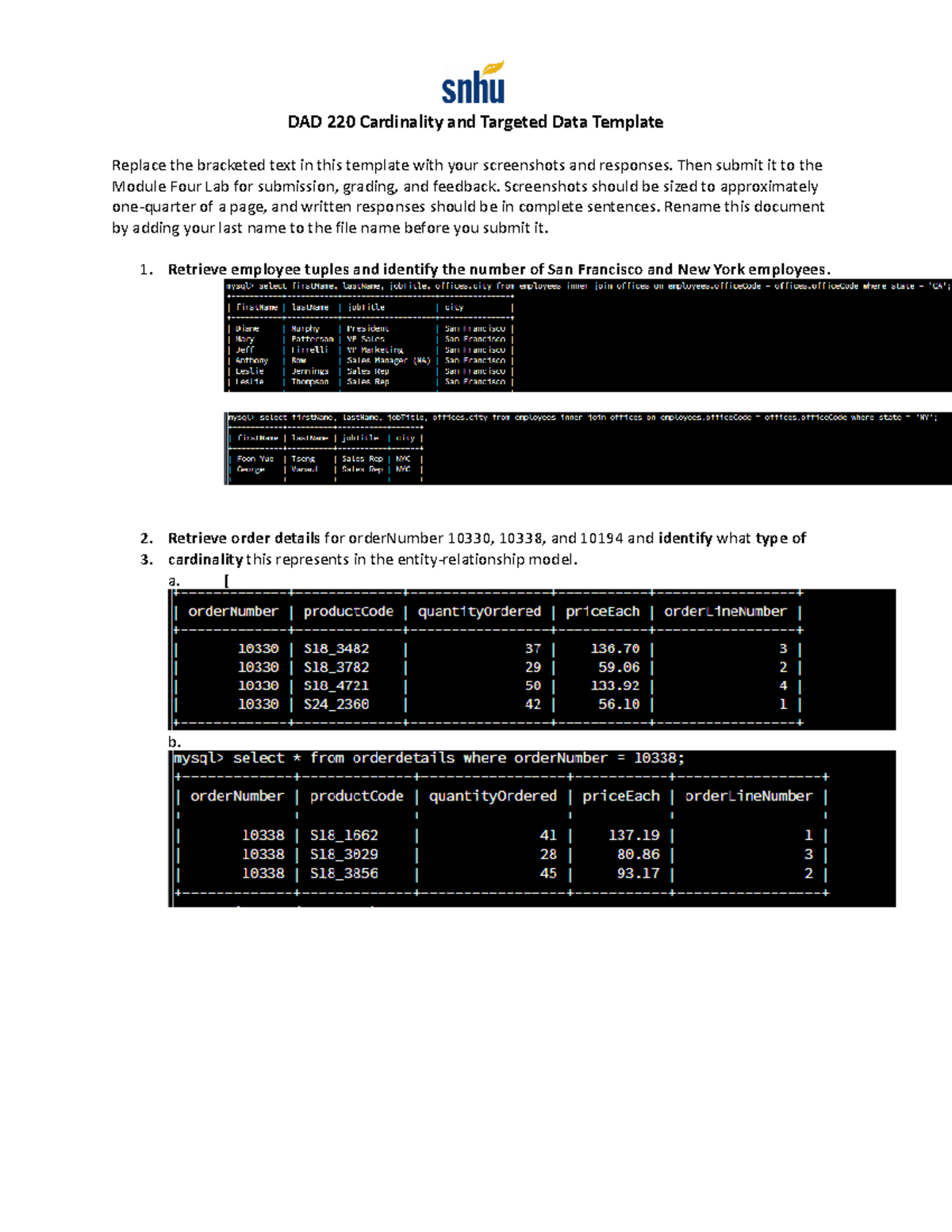 DAD 220 Cardinality and Targeted Data Template - DAD 220 Cardinality ...