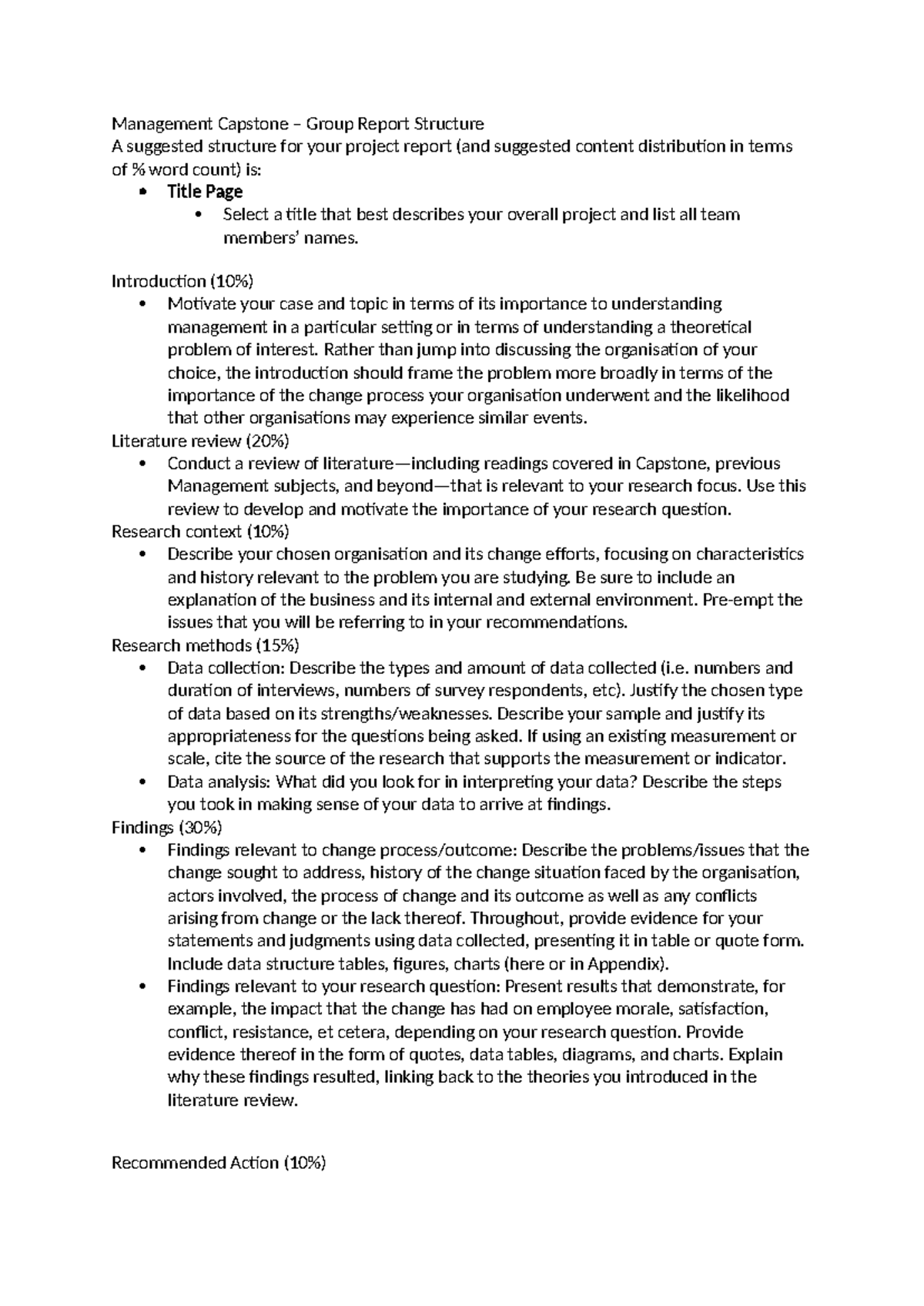 Management Capstone - Group report structure guidelines - Management Capstone – Group Report ...