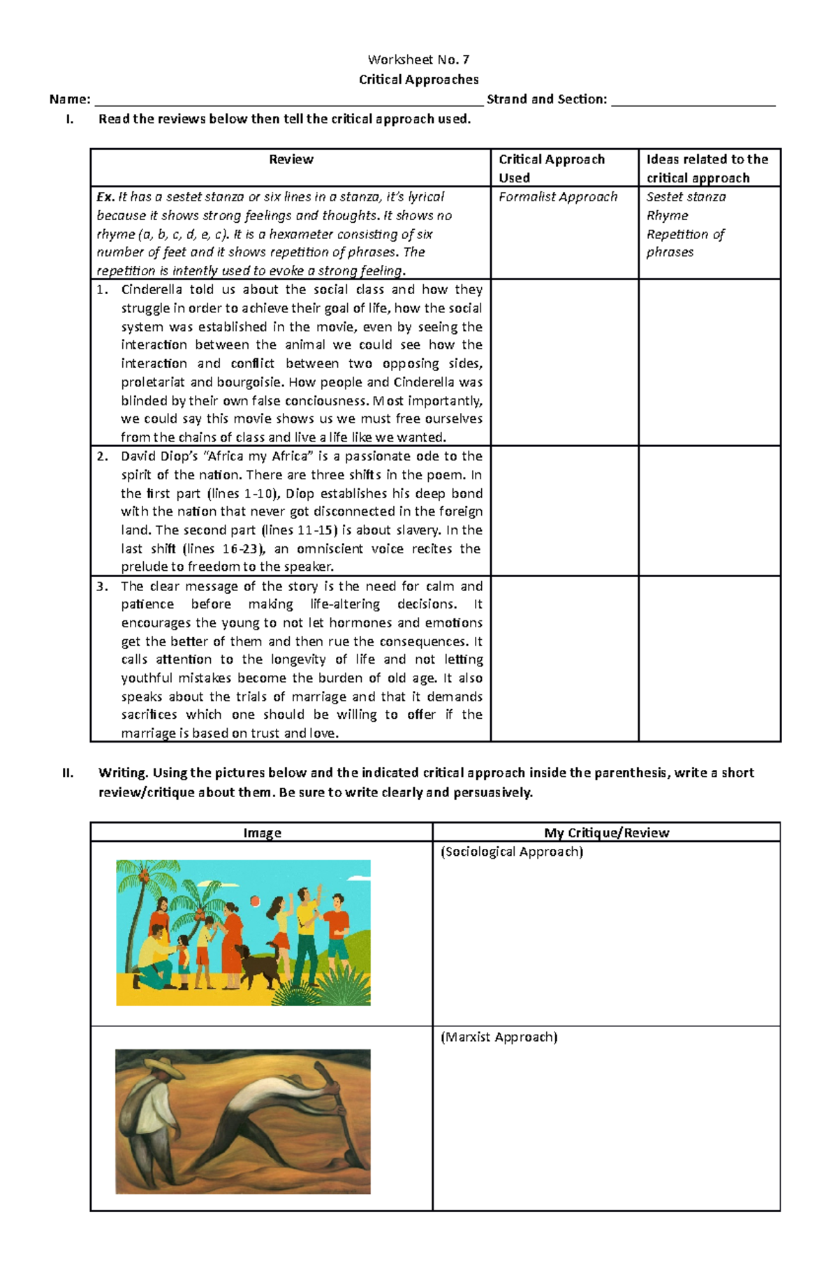 Worksheet No 7 Critical Approaches - Worksheet No. 7 Critical ...