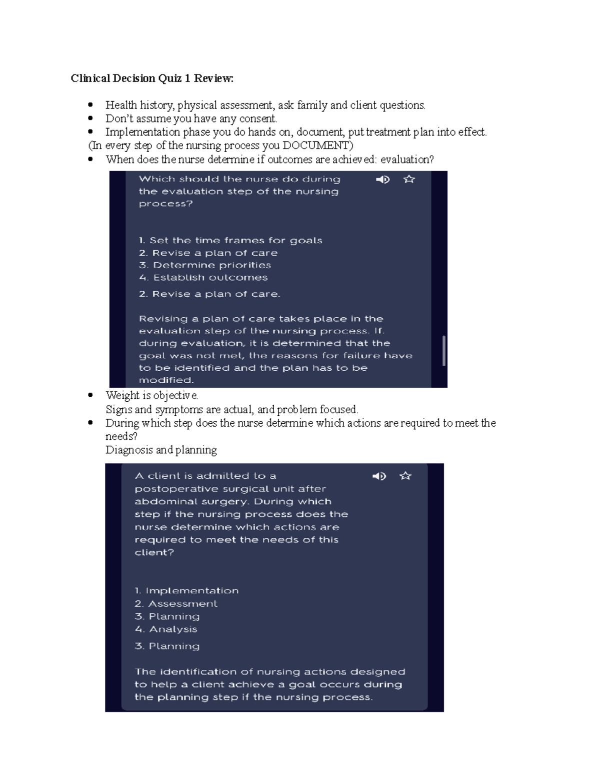 Clinical Decision Making Quiz 1 and 2 Review - Clinical Decision Quiz 1 ...
