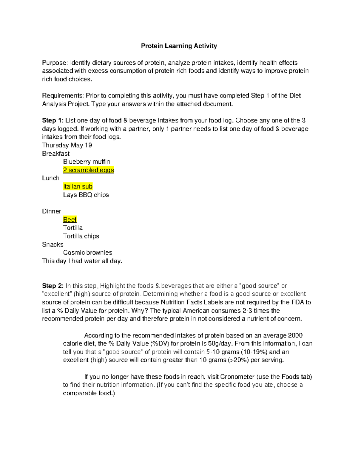 Copy of Protein Learning Activity - Protein Learning Activity Purpose ...