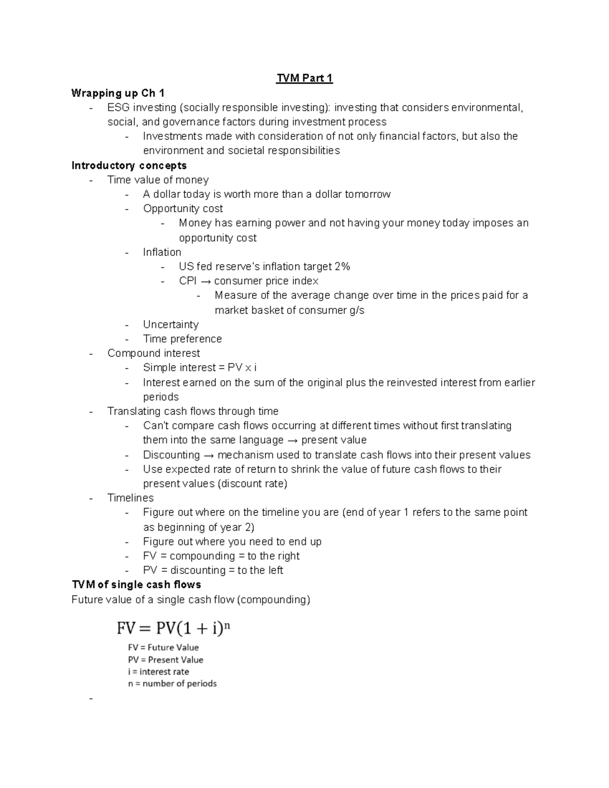 FINA 363 Lecture 2 - Google Docs - TVM Part 1 Wrapping up Ch 1 ESG investing (socially ...