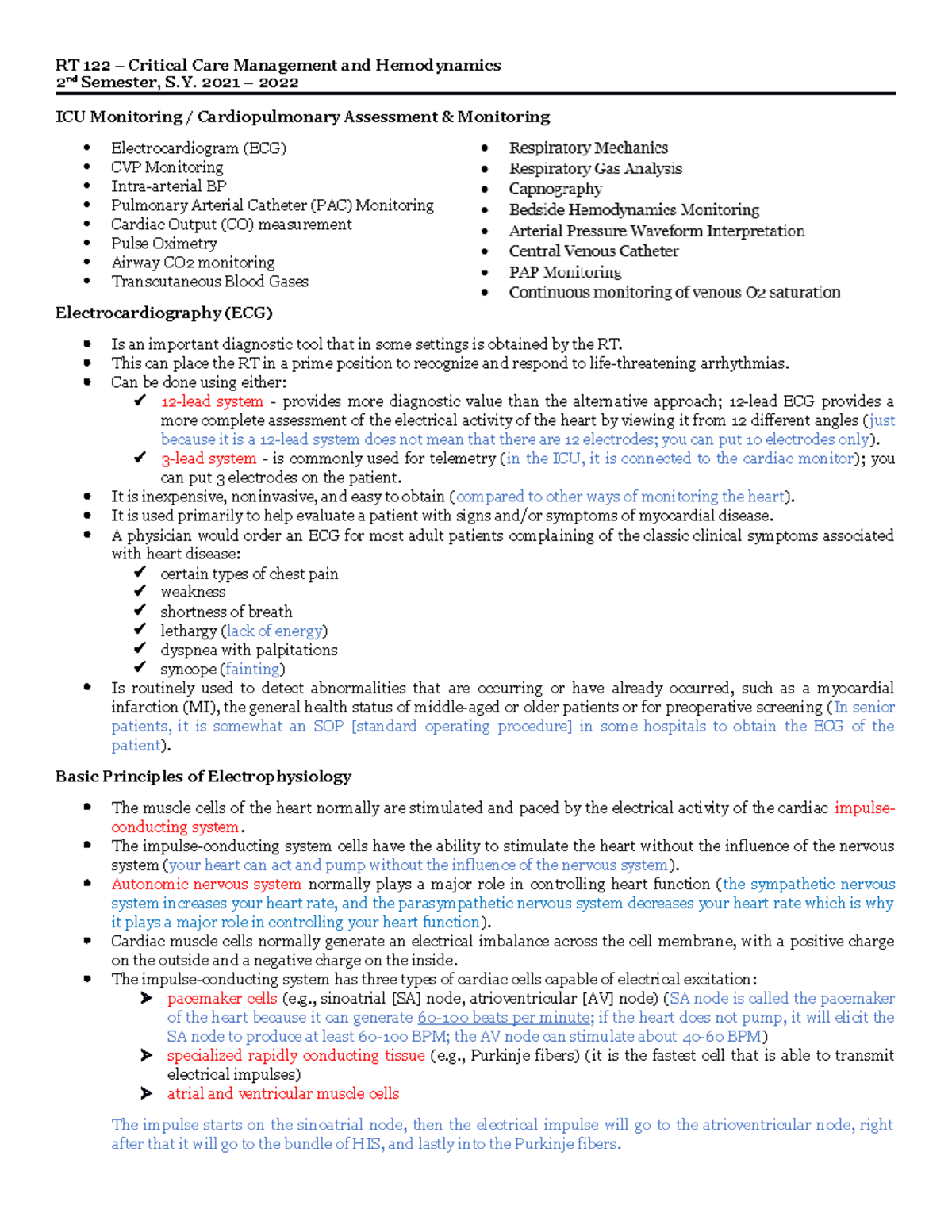 Electrocardiography - RT 122 – Critical Care Management and ...