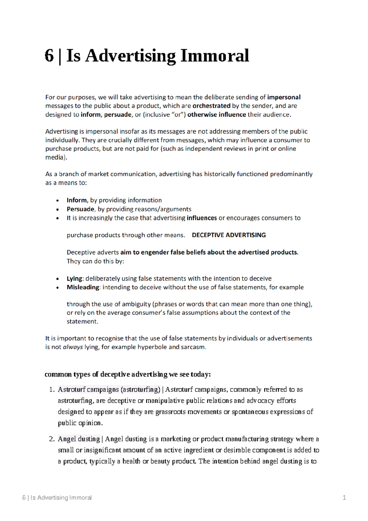 Chapter 6 Is Advertising Immoral - 6 | Is Advertising Immoral common ...