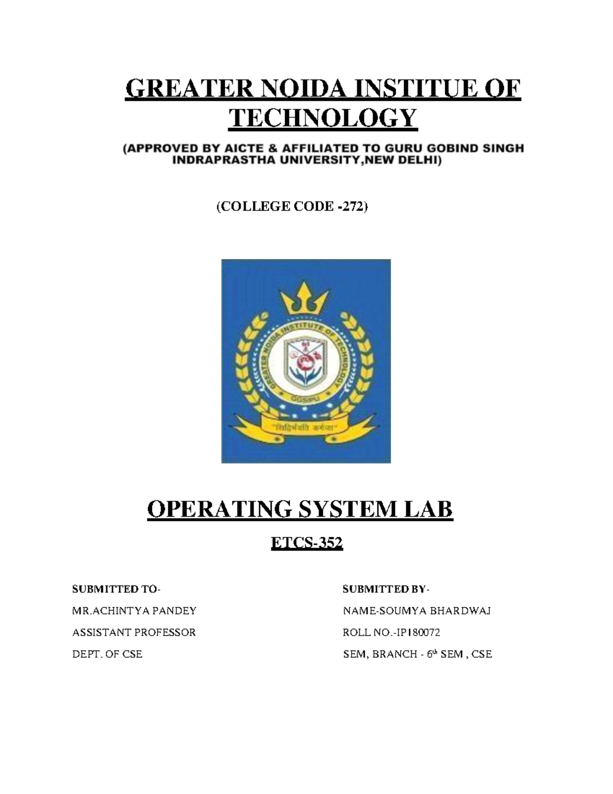 os lab practical file sixth semester - Operating systems - IPU - Studocu