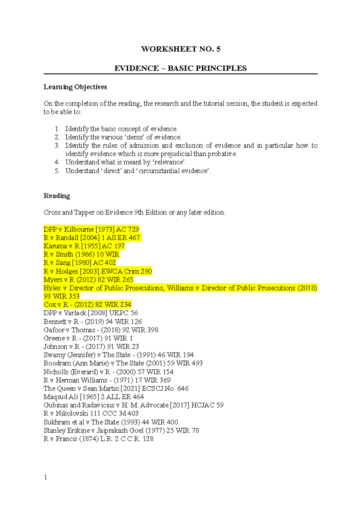 Worksheet 5 - Tutorial for Prosecutor's Course - WORKSHEET NO. 5 ...