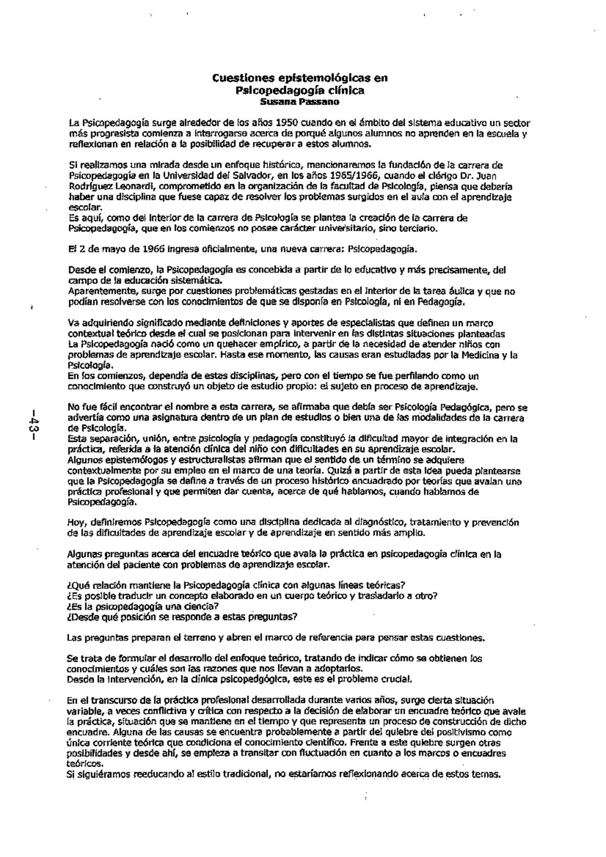 Cuestiones epistemologicas en la psicopedagogia clinica - Psicologia ...