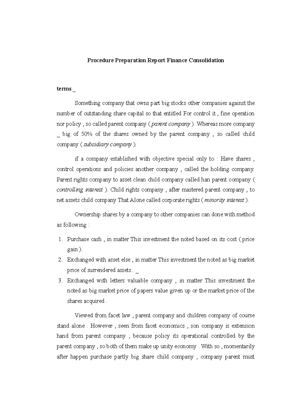 Procedure Preparation Report Finance Consolidation - Whereas more ...