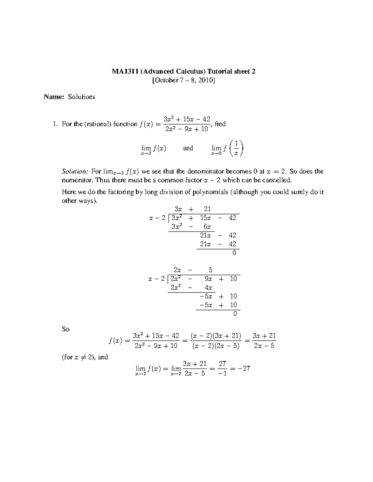 MA1132 2010-2011 Tutorial 2 - MA1311 (Advanced Calculus) Tutorial sheet ...