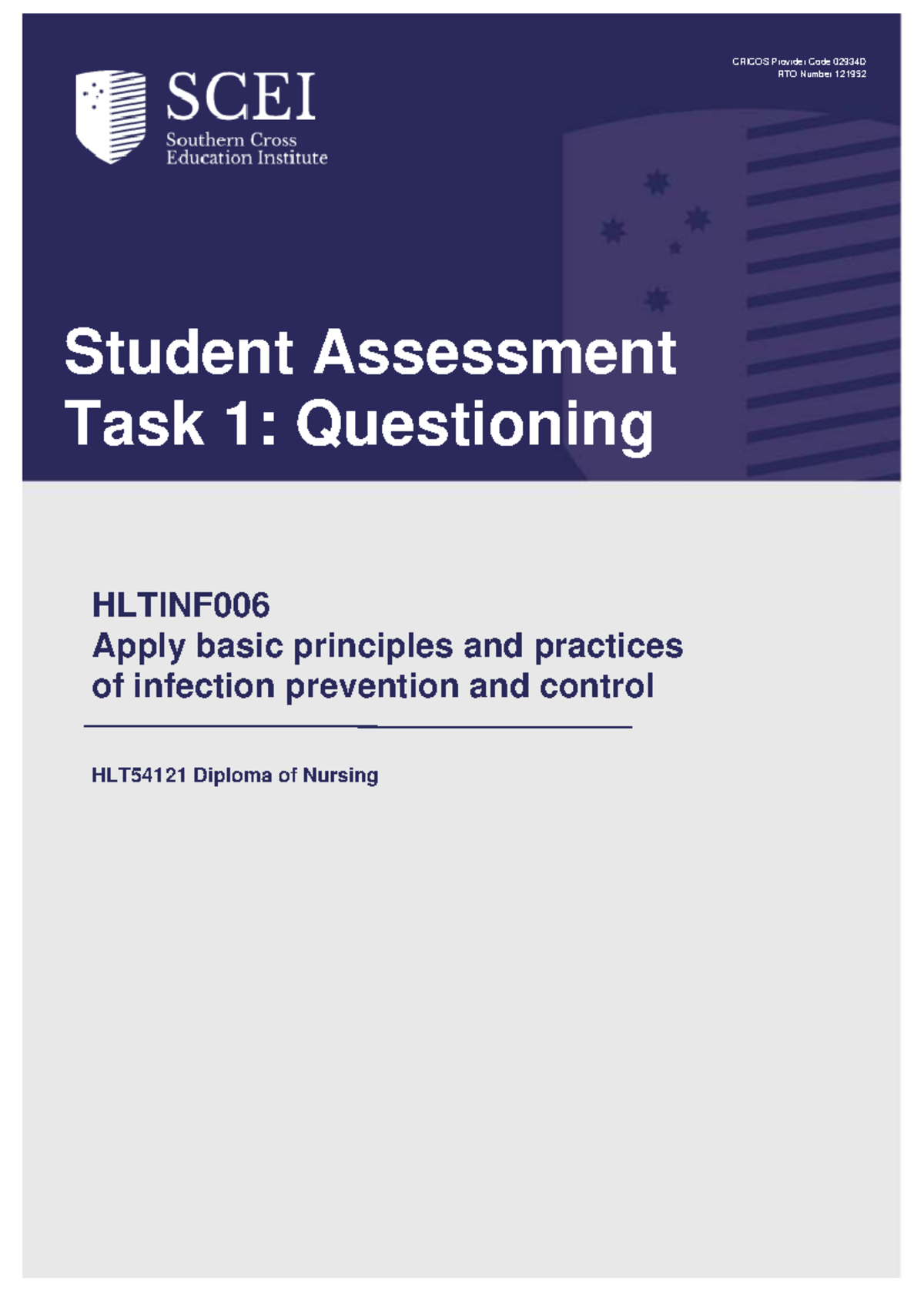 SA7261 Hltinf 006 Task 1.pdf - CRICOS Provider Code 02934D RTO Number 121952 HLTINF006 Apply ...