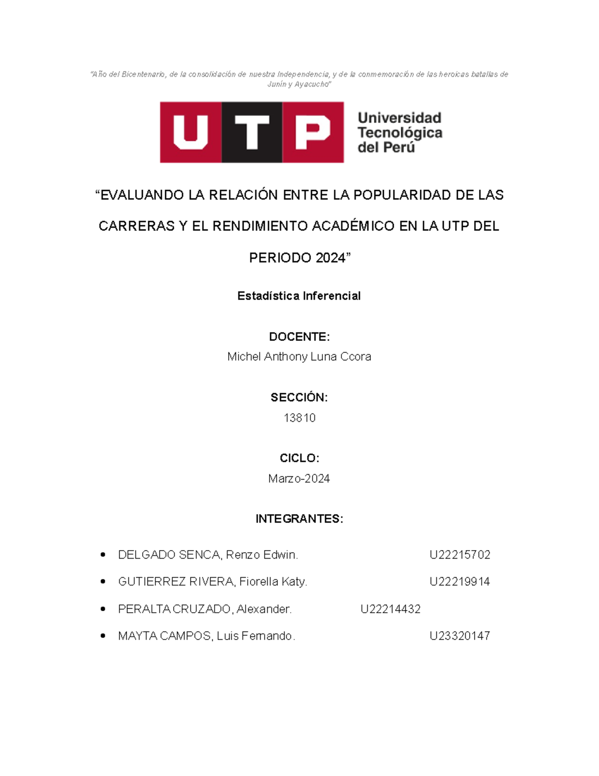 Informe Final - Grupo 1 - Calla mierda - “Año del Bicentenario, de la ...