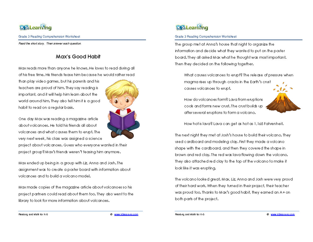 Max's Good Habit 3rd Grade Reading - Grade 3 Reading Comprehension ...