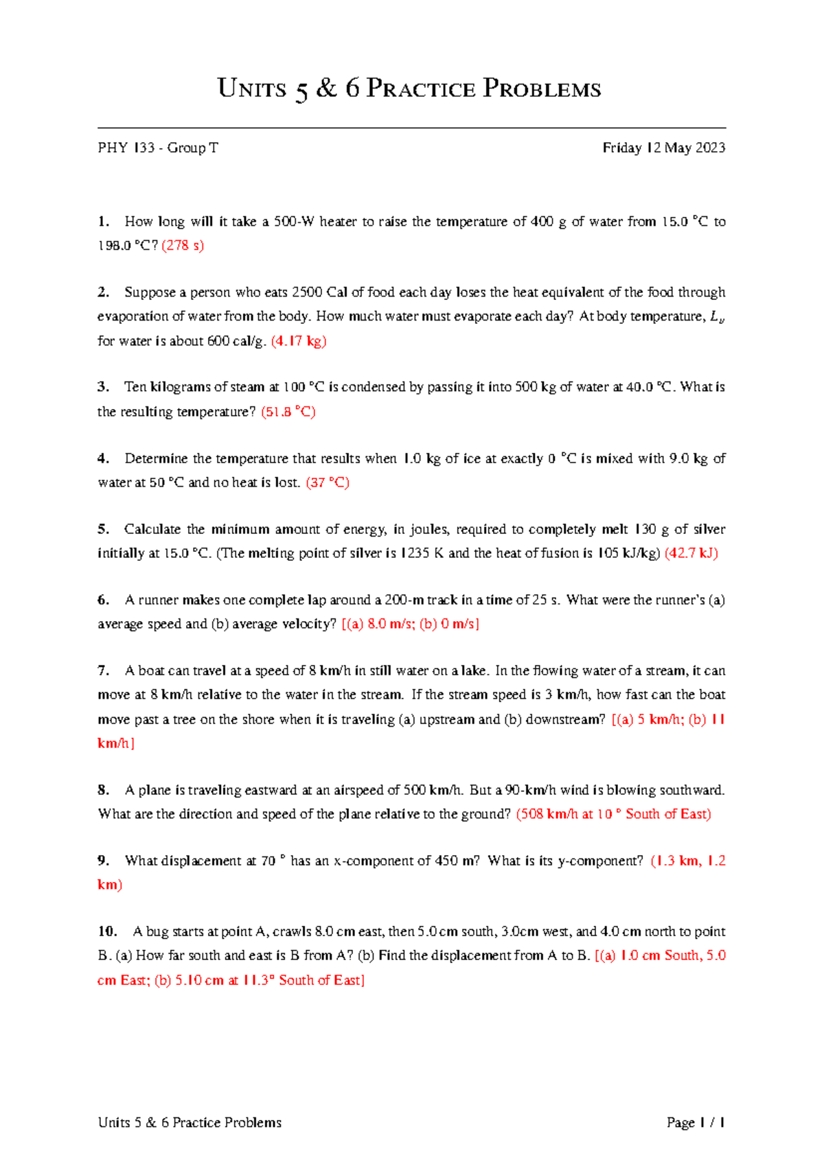 Units 5 & 6 Practice Problems - Units 5 & 6 Practice Problems PHY 133 ...