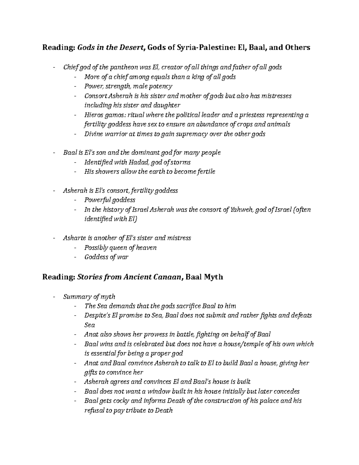 Class 6 Notes - Baal Myth. Dr. Frame - Reading: Gods in the Desert ...