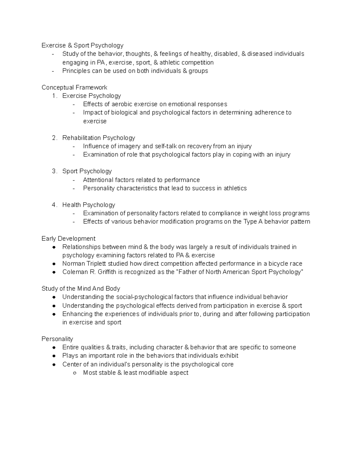Exercise Science Chapter 7 - Exercise & Sport Psychology - Study of the ...