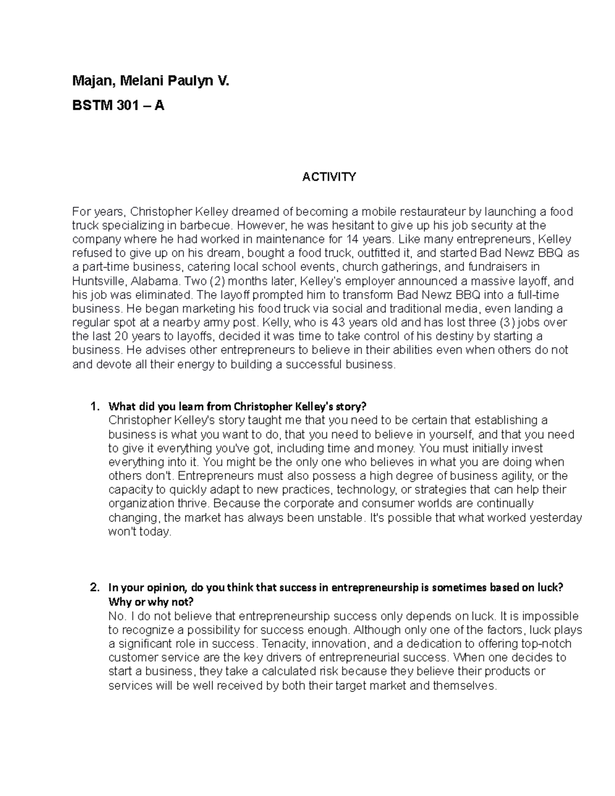 Activity 1 Entrep - Majan, Melani Paulyn V. BSTM 301 – A ACTIVITY For ...