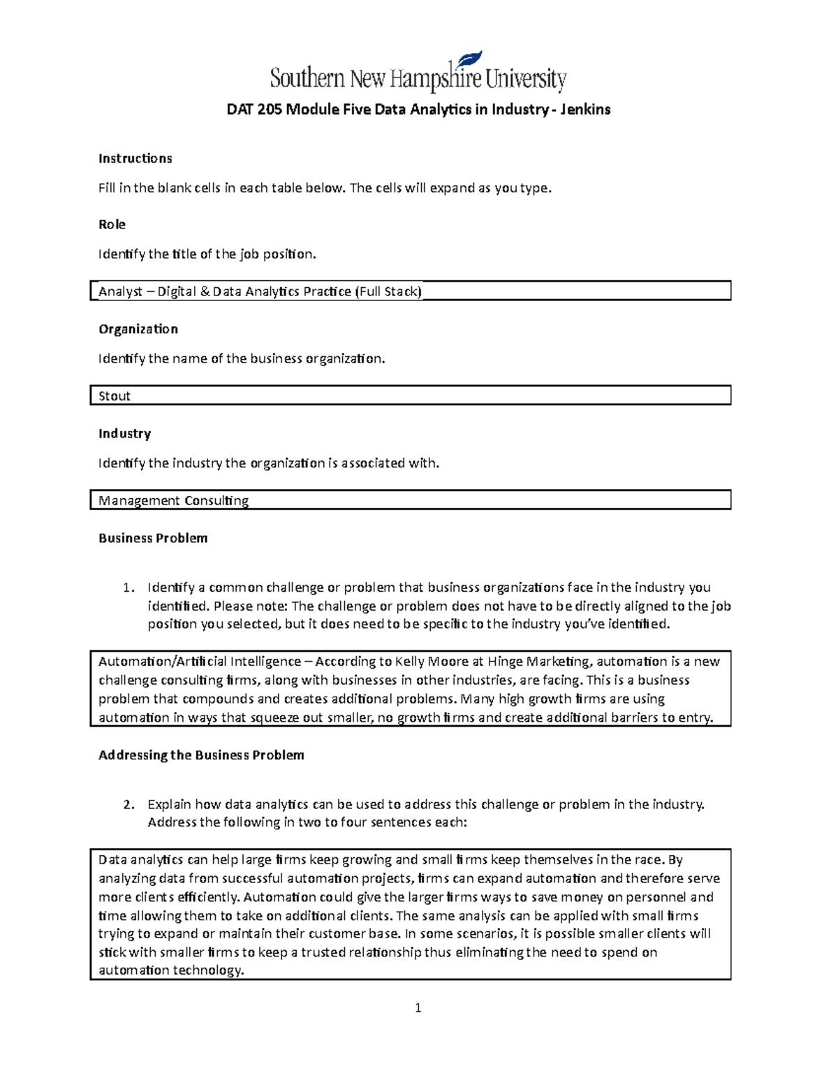 DAT 205 Module Five Data Analytics in Industry - Jenkins - The cells ...