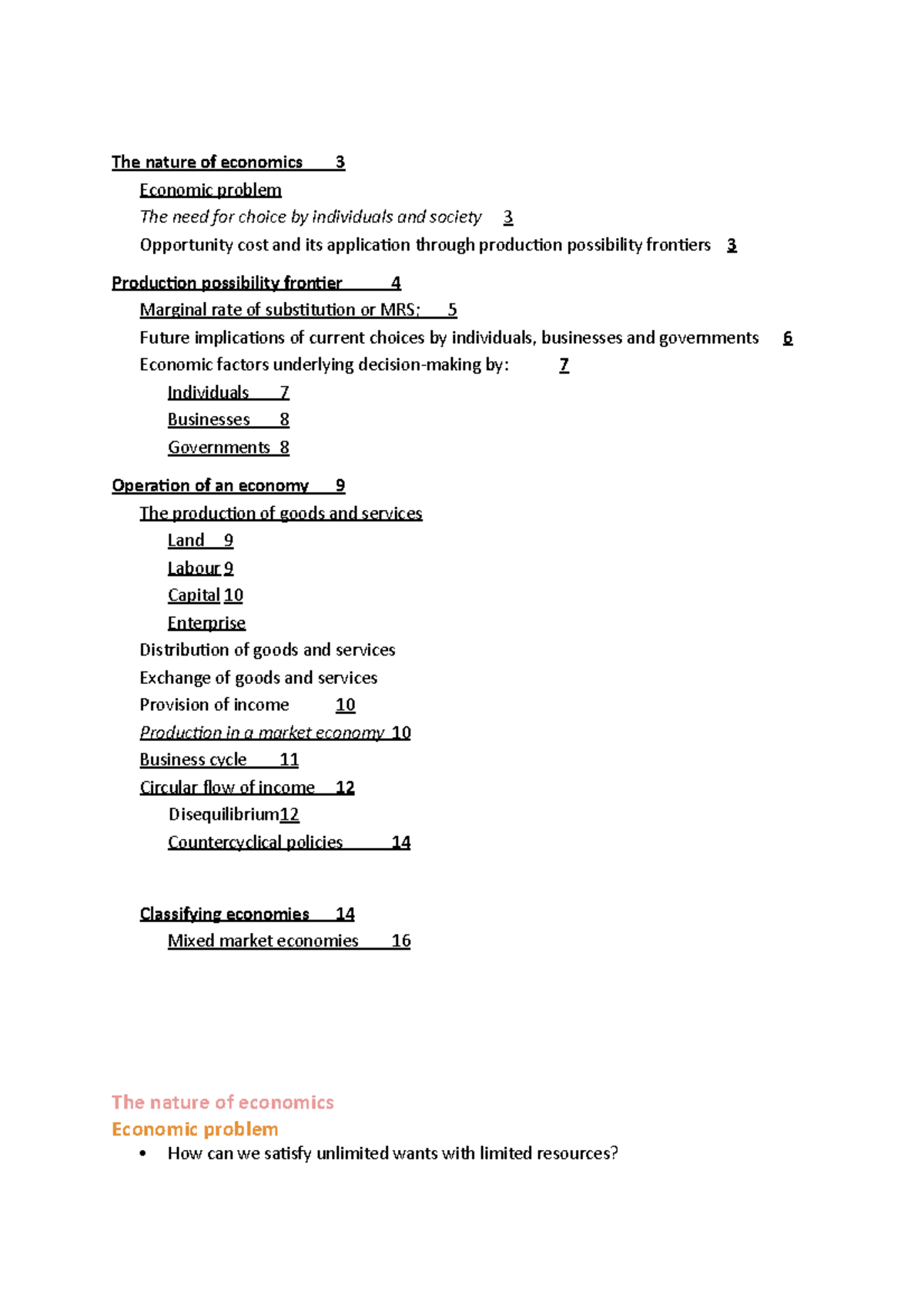Eco notes 101 - deez - The nature of economics 3 Economic problem The ...