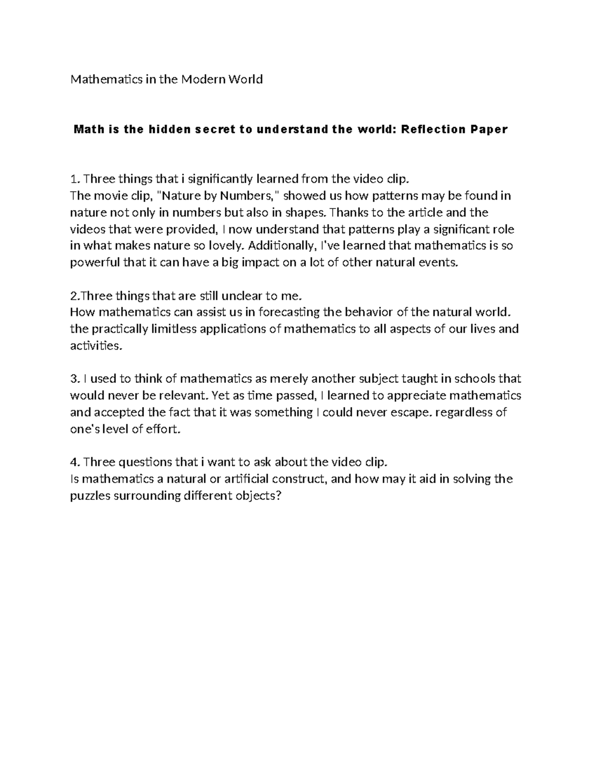 MMW - MMW-ASSIGMENTS - Mathematics in the Modern World Math is the ...