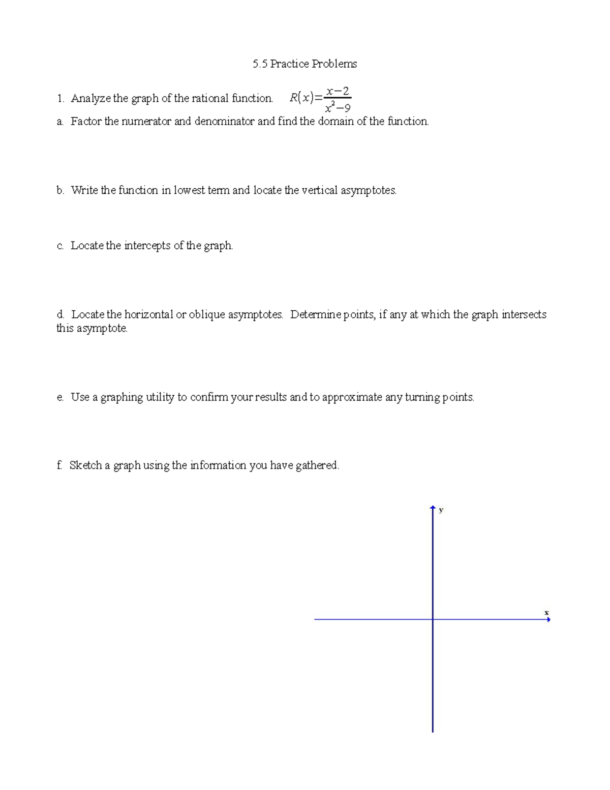 MAT117-5 5-Practice-Problems - Analyze the graph of the rational ...