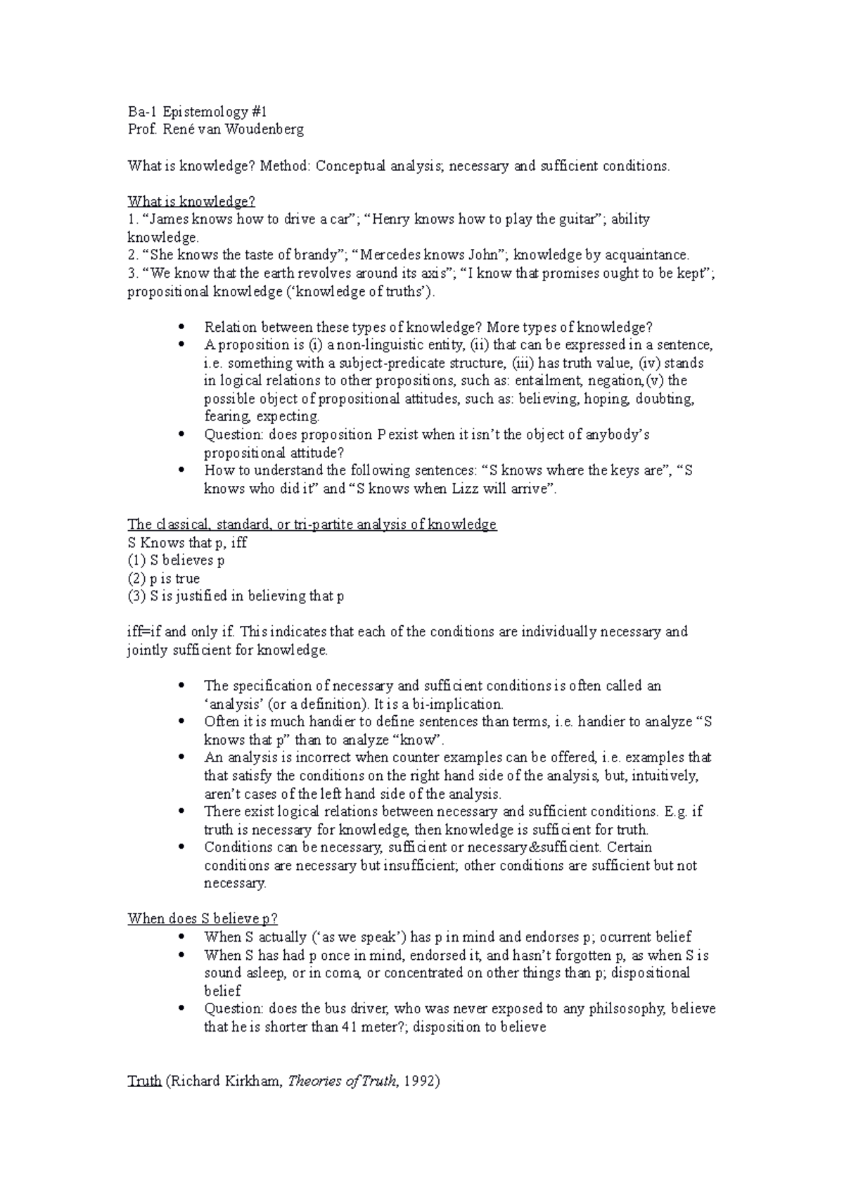 #1 Analysis of Knowledge - Ba-1 Epistemology Prof. René van Woudenberg ...