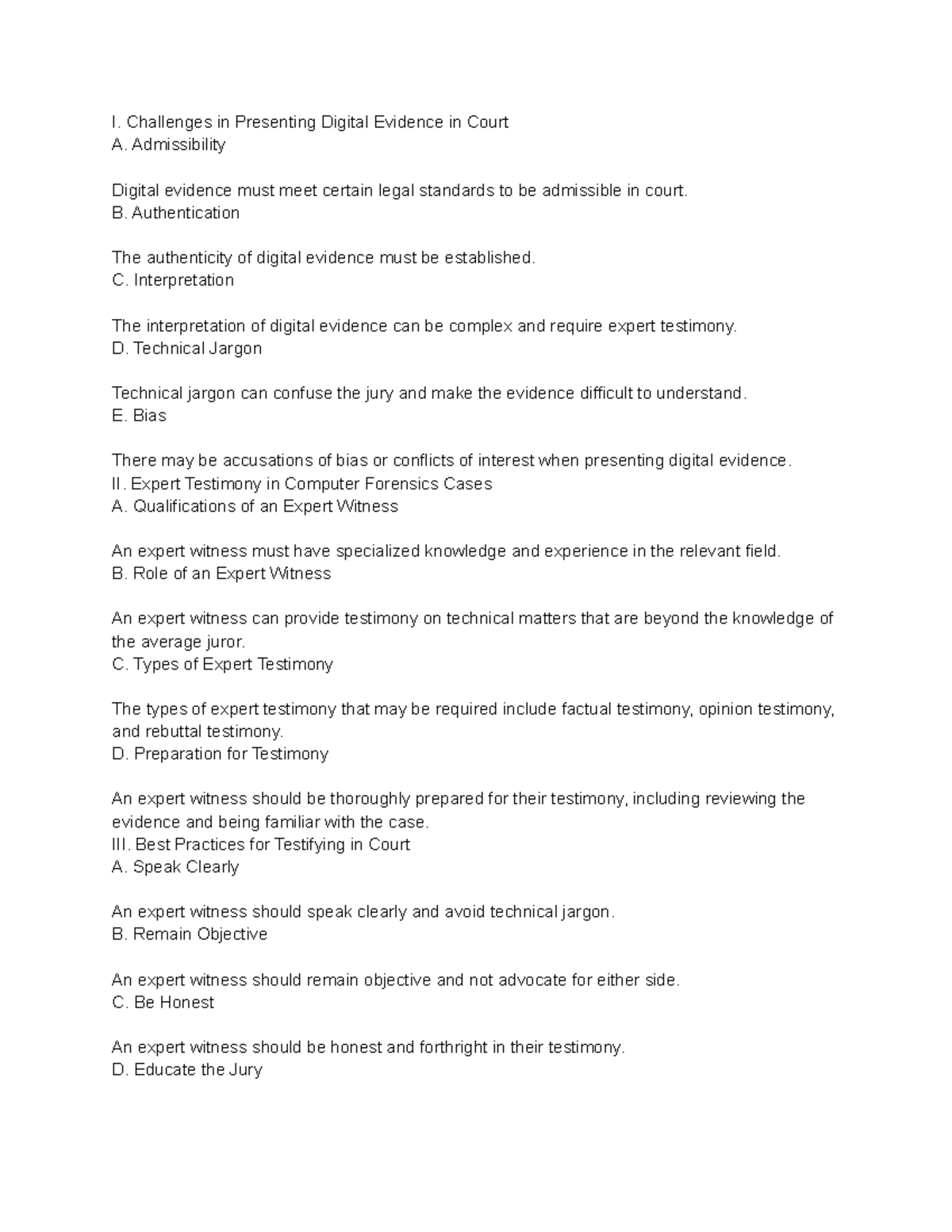 Courtroom Challenges and Expert Testimony Notes - I. Challenges in ...