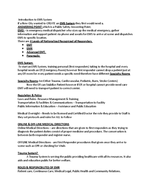 EMT - Class Notes - Introduction to EMS System If a New City wanted to ...