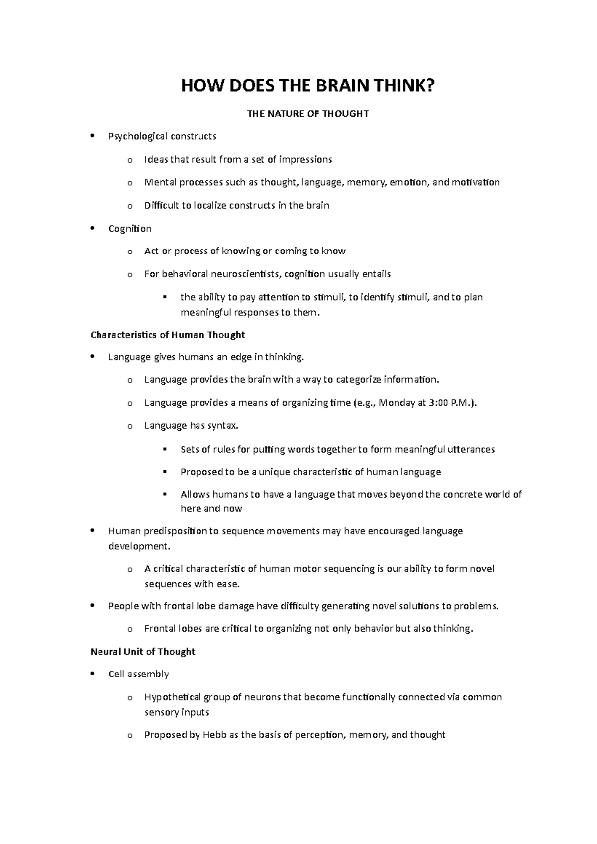 Lecture Slides Chapter 15 - HOW DOES THE BRAIN THINK? THE NATURE OF ...