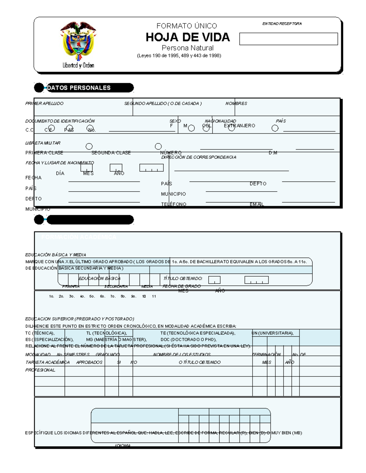 X1 Formato Unico Hoja De Vida Persona Gobierno Formato Único Hoja De