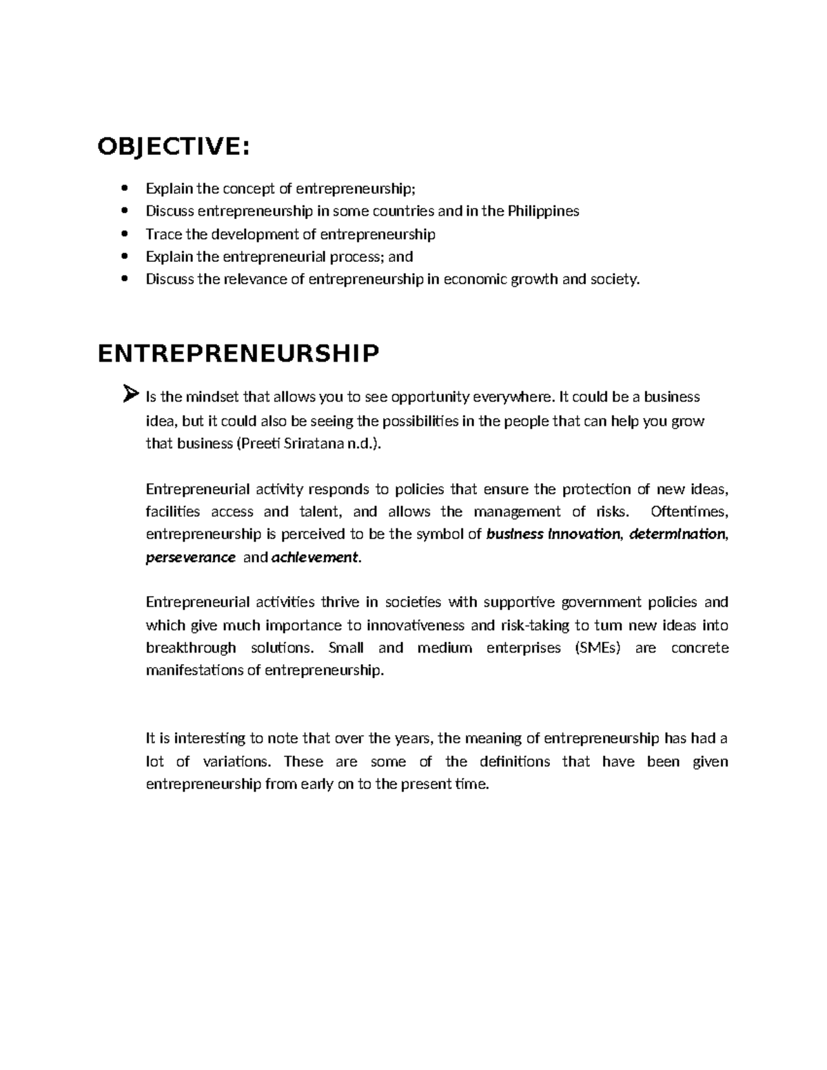 Entrep-2024 - OBJECTIVE: Explain the concept of entrepreneurship ...