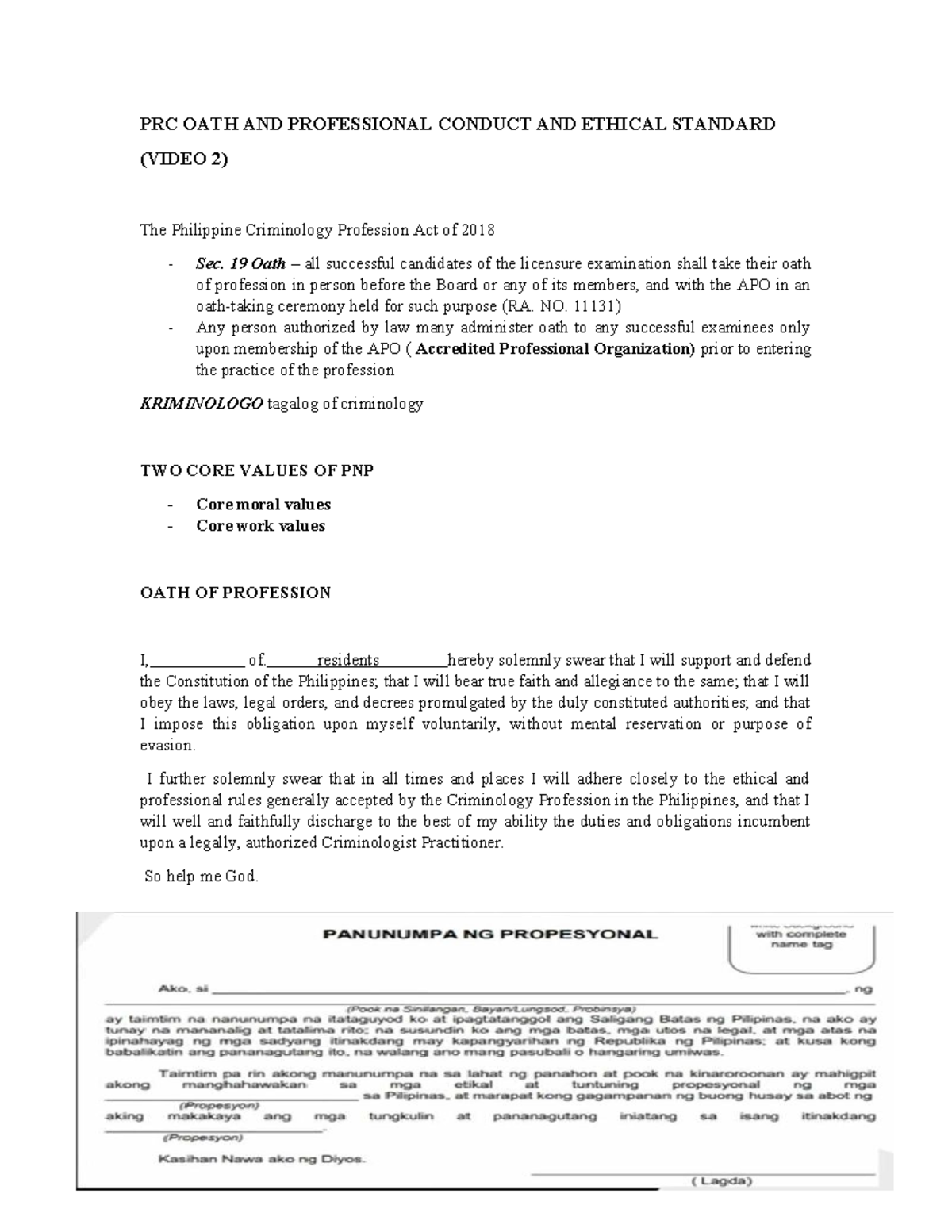 PRC OATH AND Professional Conduct AND Ethical Standard 2 - PRC OATH AND PROFESSIONAL CONDUCT AND ...