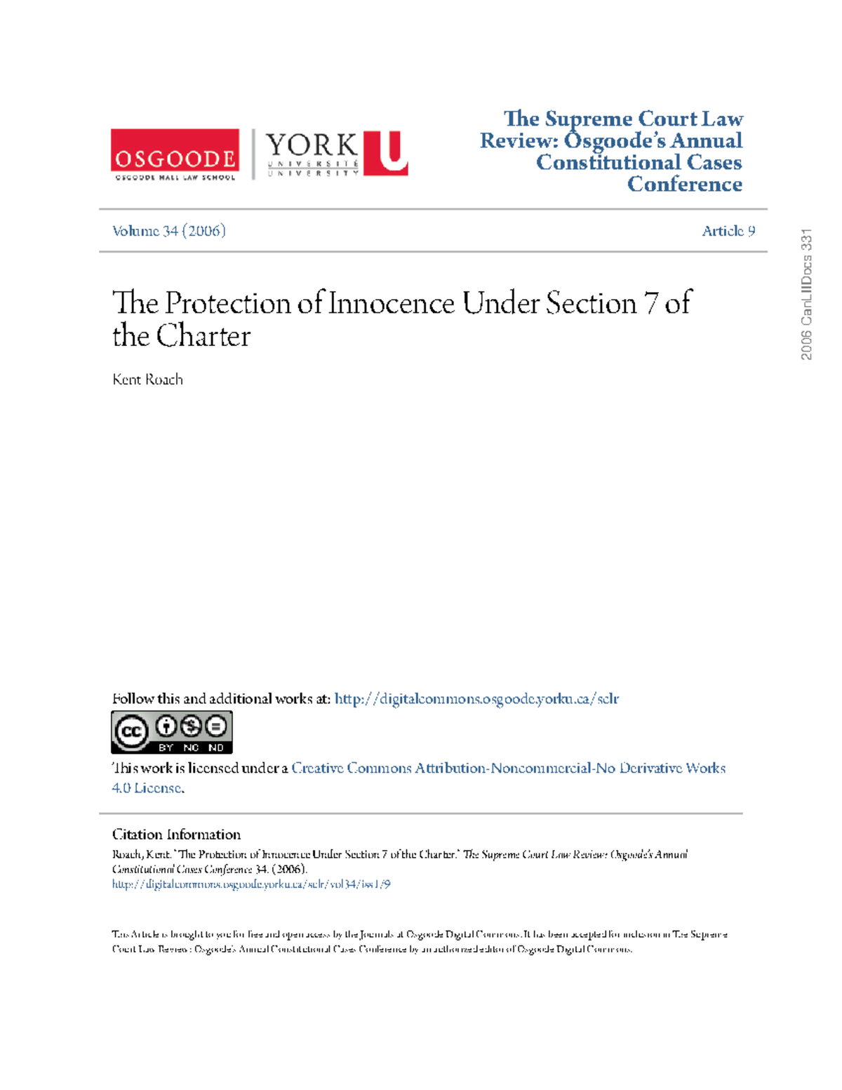 The Protection of Innocence Under Section 7 of Charter - osgoode.yorku ...
