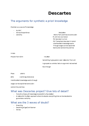 Descartes - A Level Philosophy - Descartes The arguments for synthetic ...