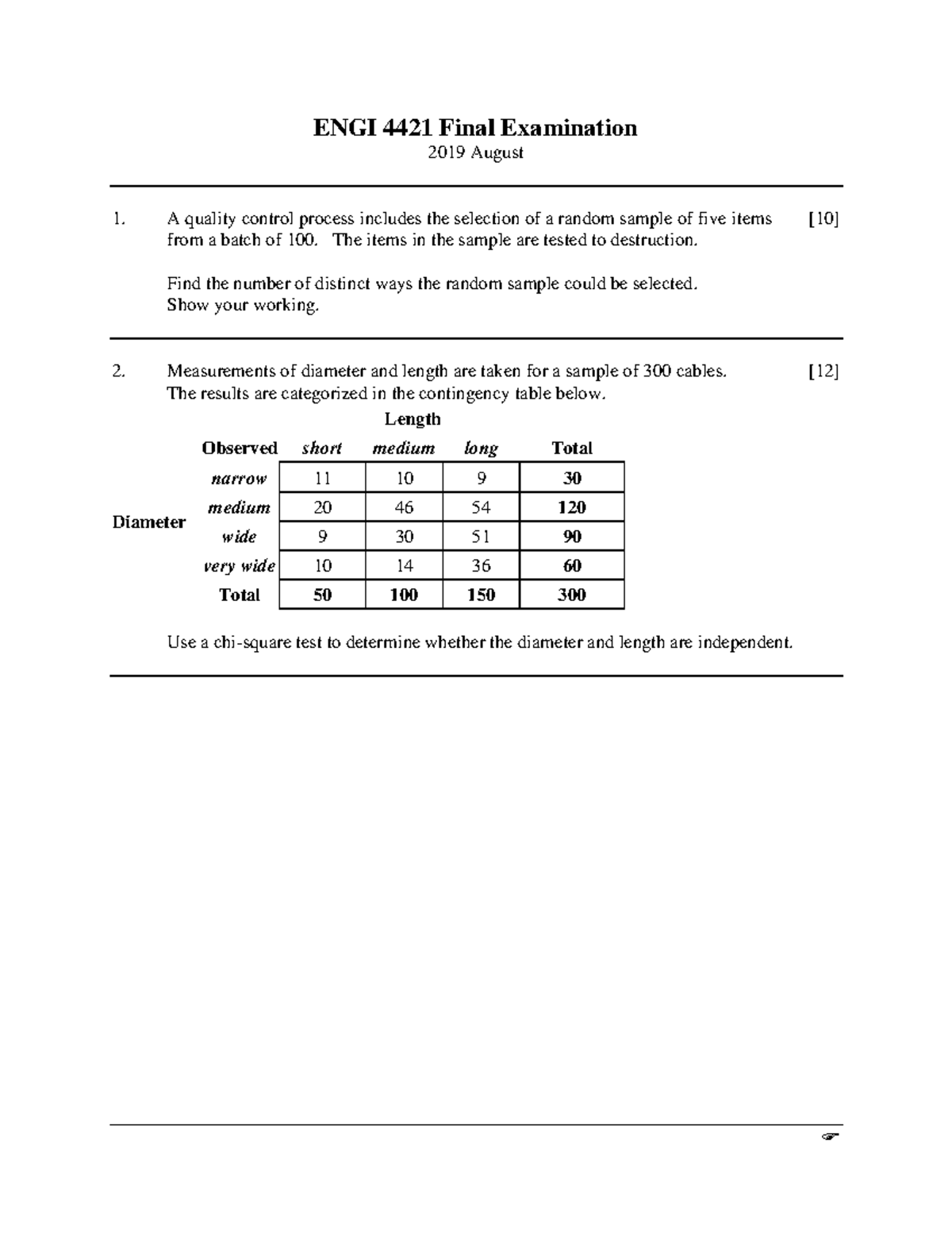 F19s - F19s - ENGI 4421 Final Examination 2019 August A quality control ...