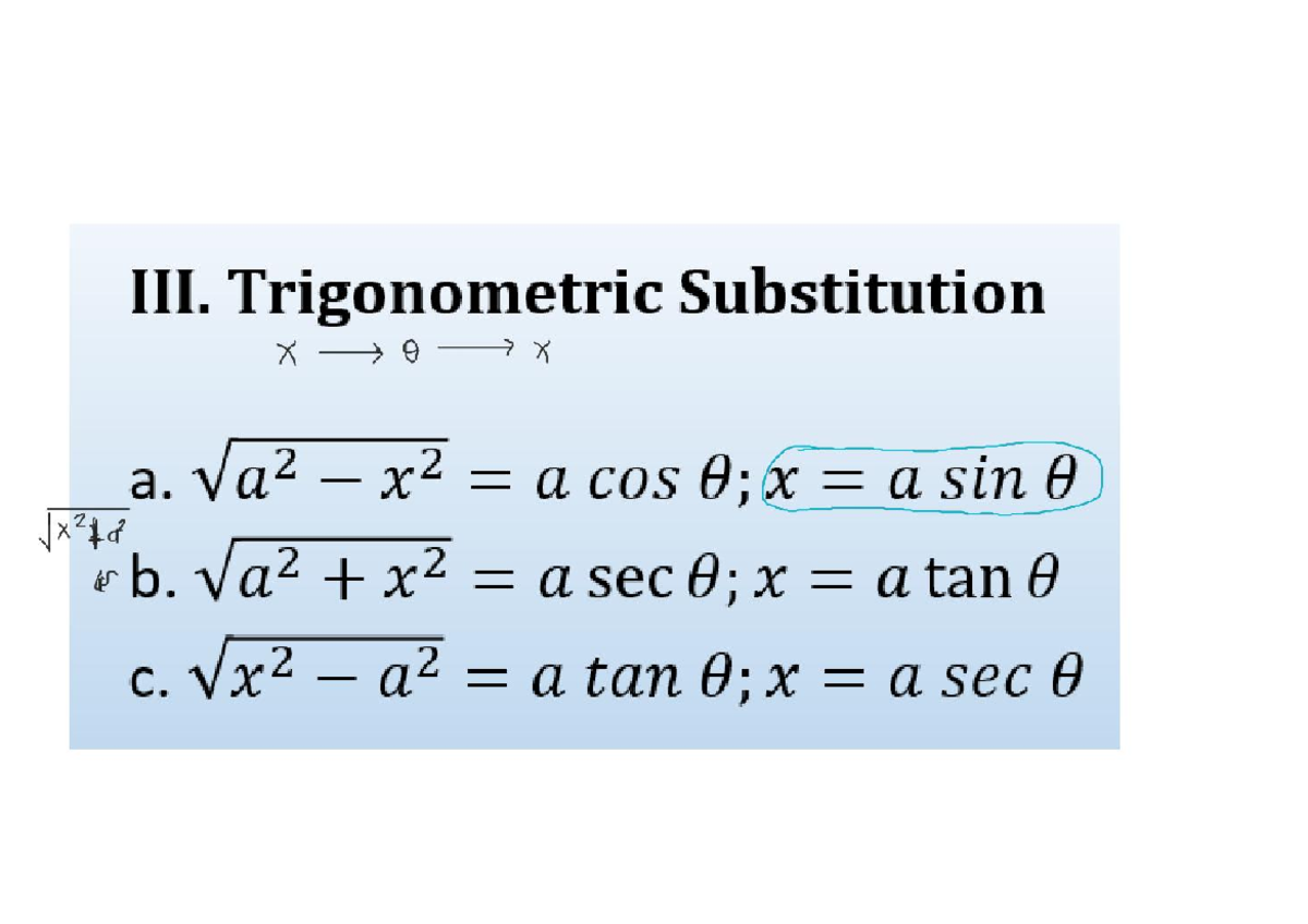 C-MCAL2 CE 1A (Trigonometric Substitution) 1 - III. Trigonometric ...