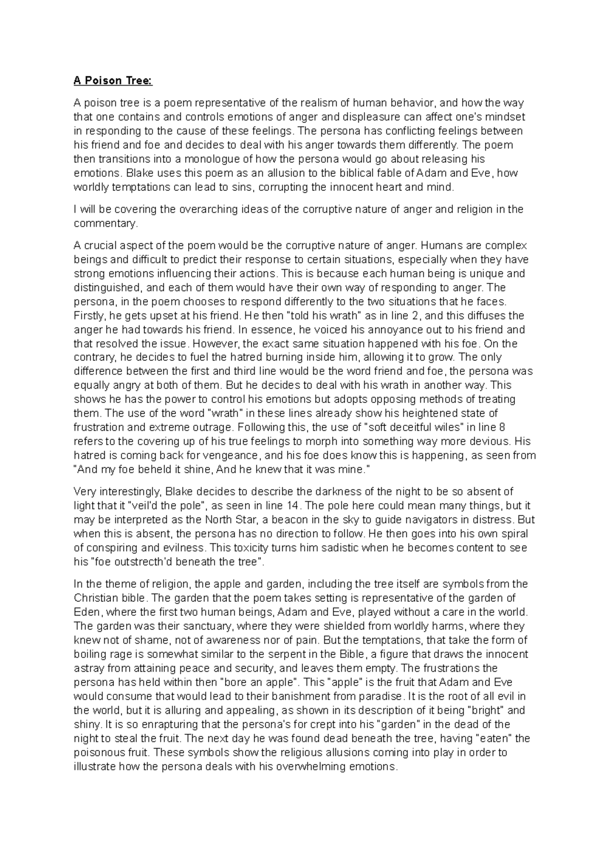 IOC prac A Poison Tree - yes - A Poison Tree: A poison tree is a poem ...