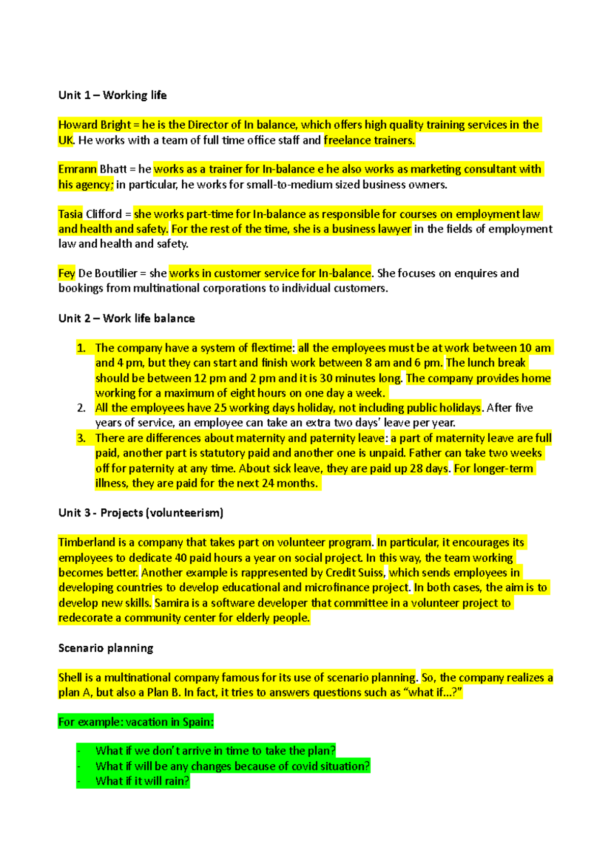Unit per esame - appunti dettagliati - Unit 1 – Working life Howard ...