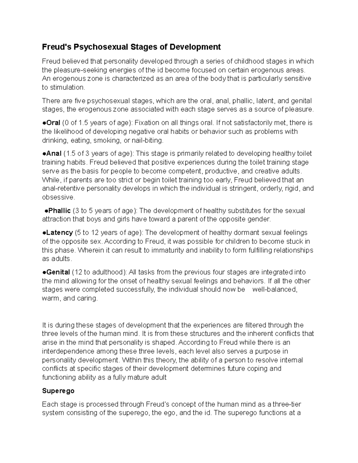 Freud's Stages of Development - Freud's Psychosexual Stages of ...