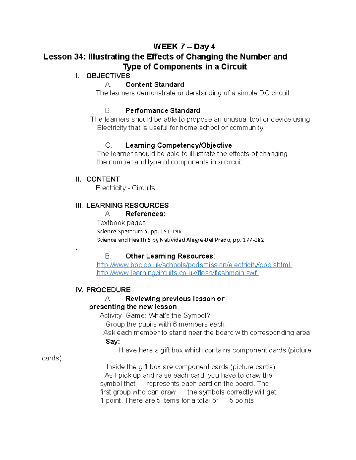 1st COT in Science 5 Q3 Week 8 2022-2023 - WEEK 7 – Day 4 Lesson 34 ...