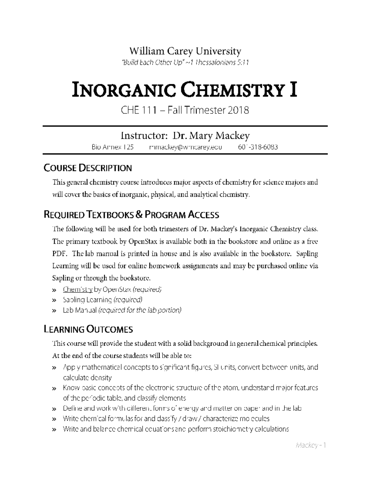 Inorganic I Fall 2018 Syllabus - CHEM 5560 ...