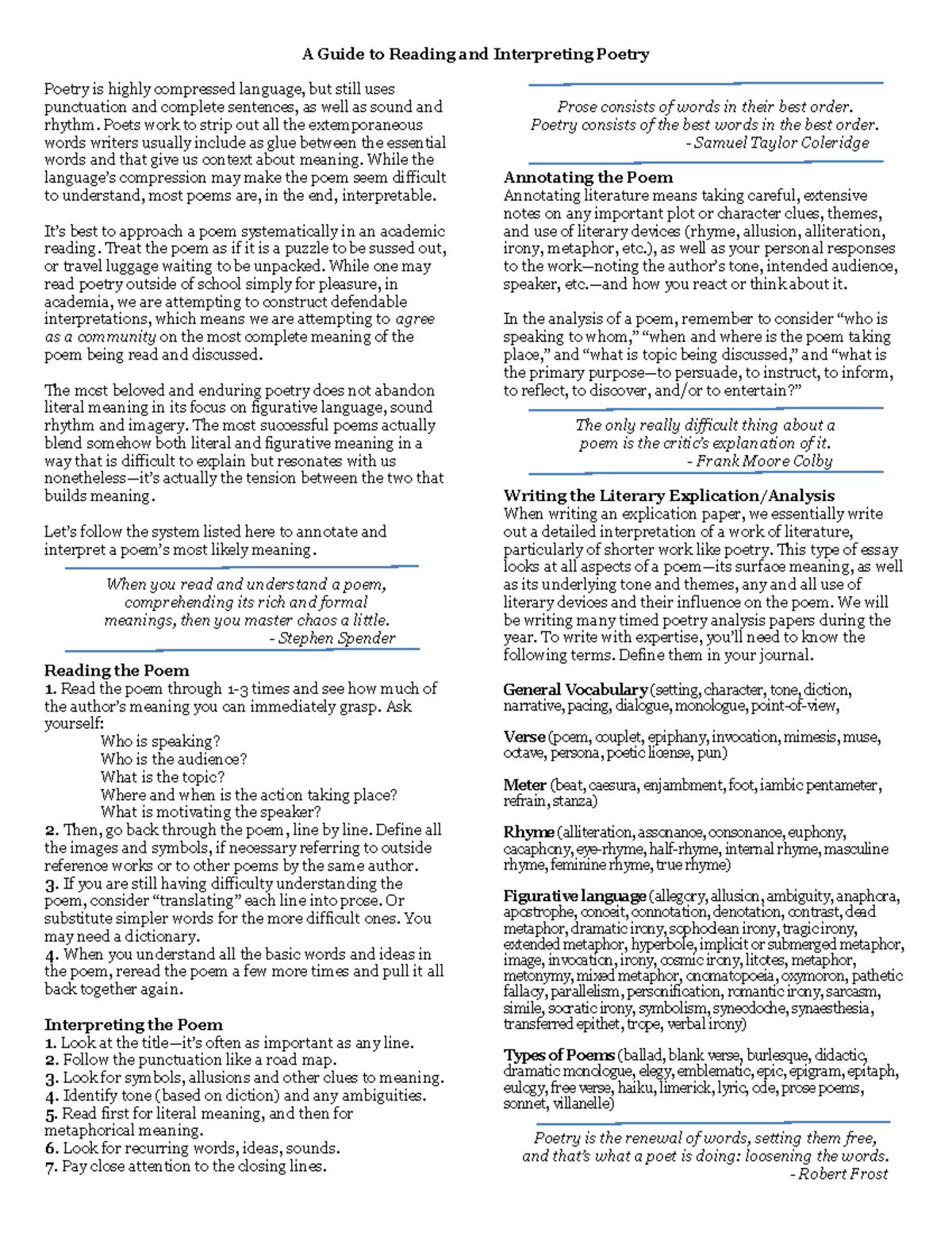 Guide to Interpreting Poetry - A Guide to Reading and Interpreting ...