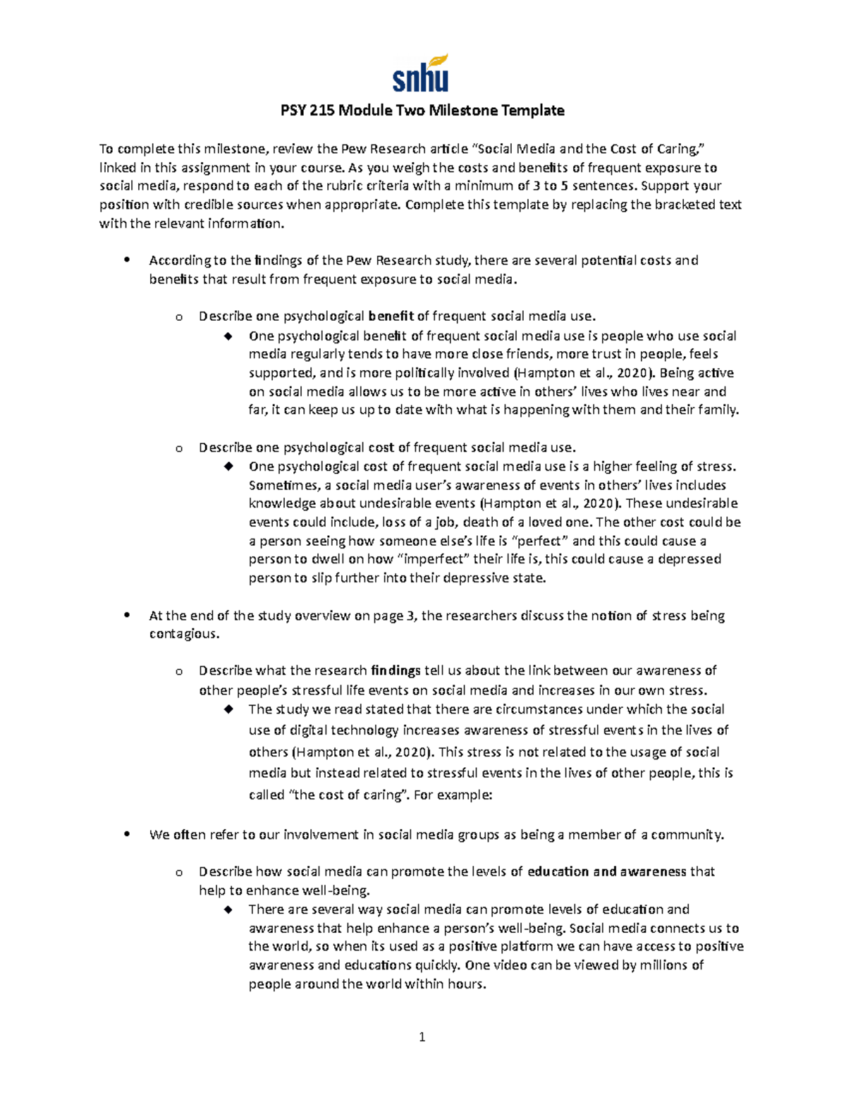 2-2 Module Two Milestone activity milsestone - PSY 215 Module Two ...