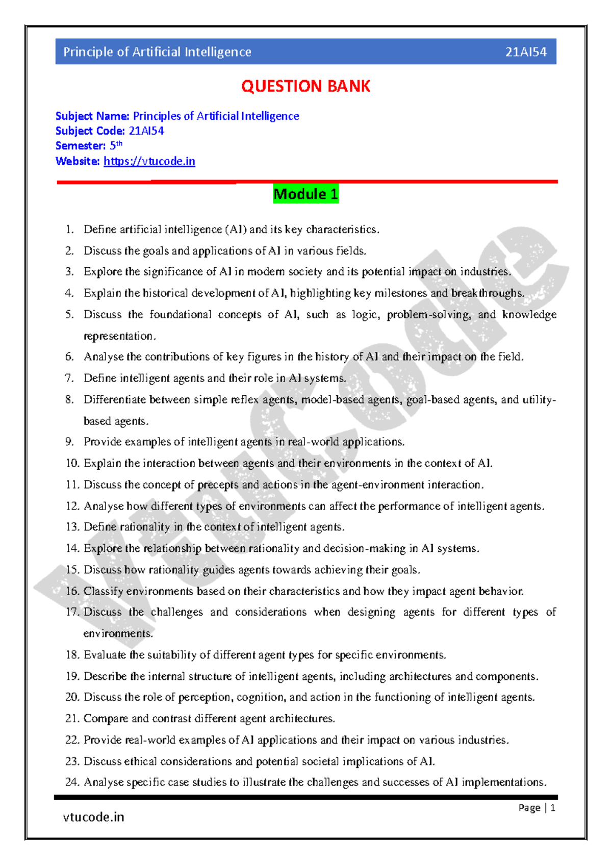 @vtucode - Module notes - Page | 1 QUESTION BANK Subject Name ...