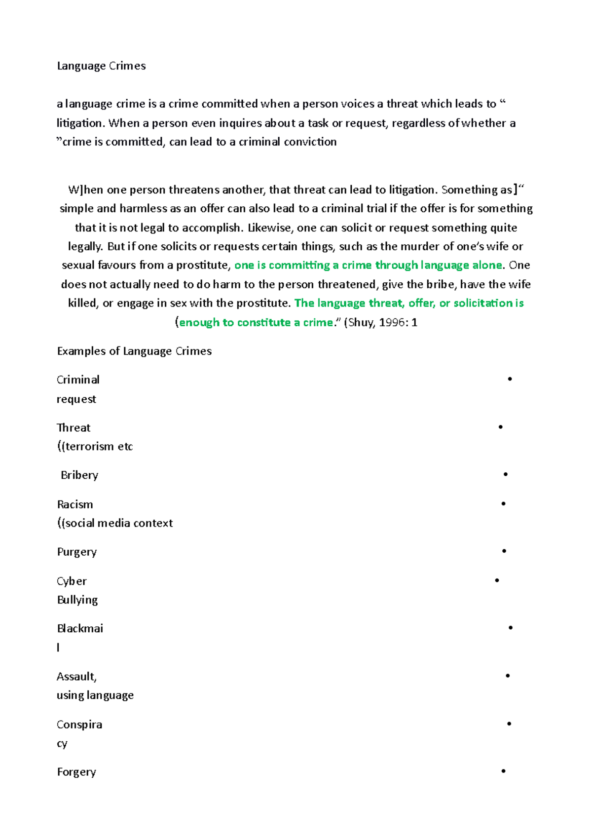 Language Crimes docx - Language Crimes a language crime is a crime ...