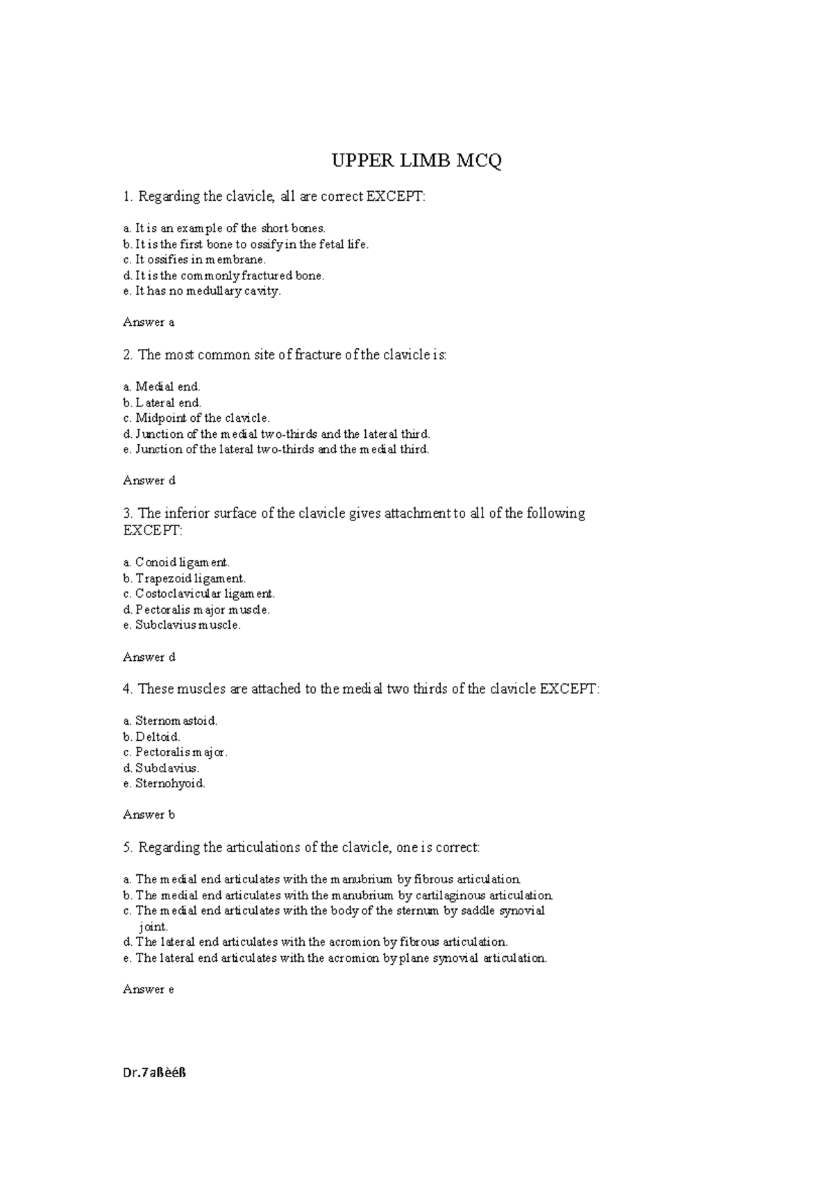 UL-80 MCQs - Upper Limb MCQ - - Studocu