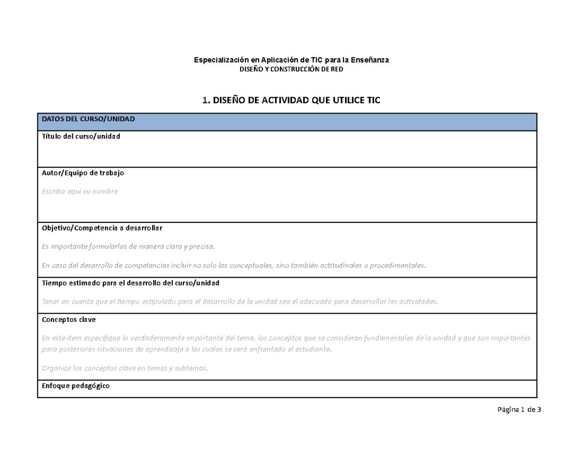 Formato diseño - Especialización en Aplicación de TIC para la Enseñanza DISEÑO Y CONSTRUCCIÓN DE ...