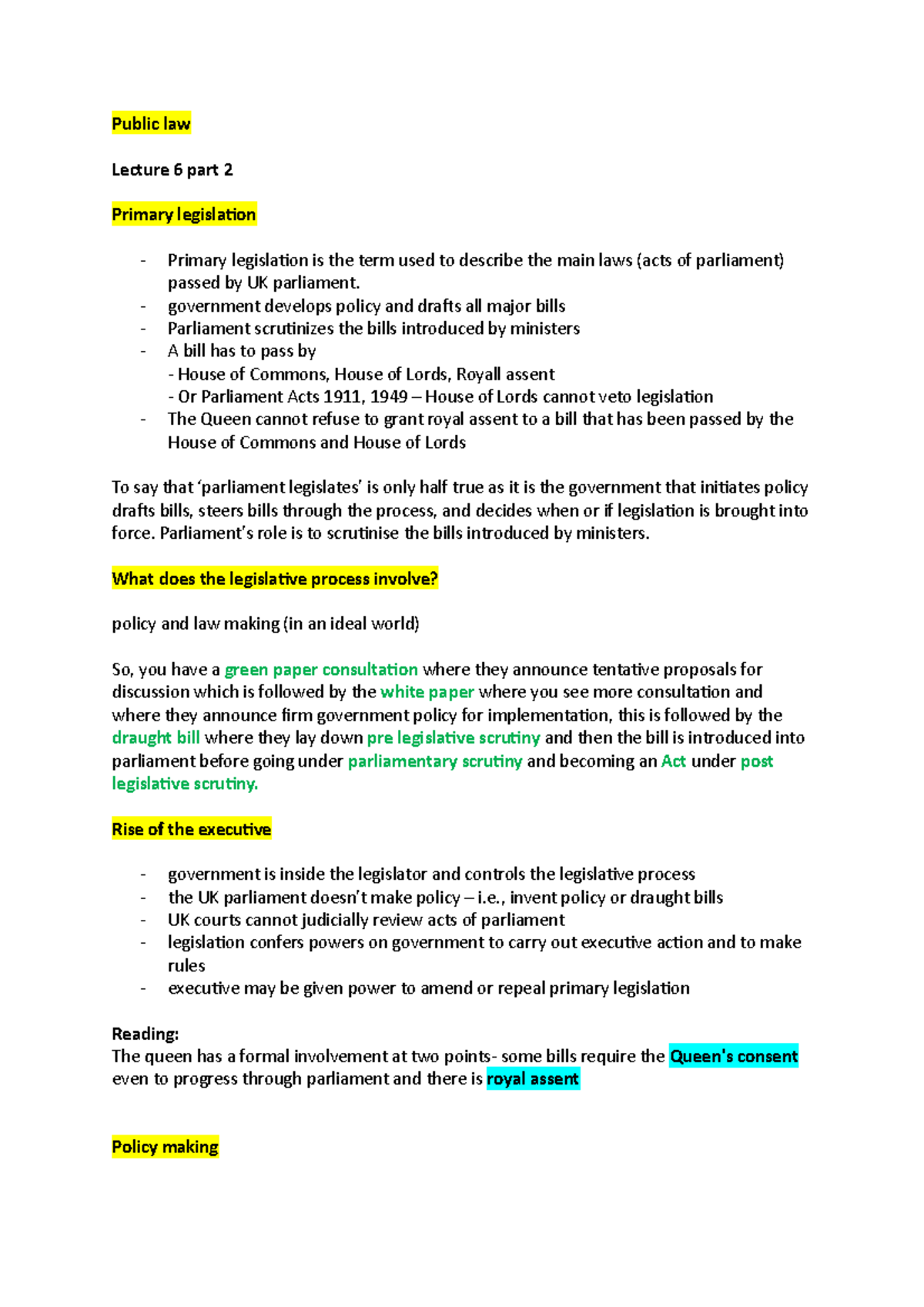 Lecture 6 part 2 - The legislative process and delegated legislation ...