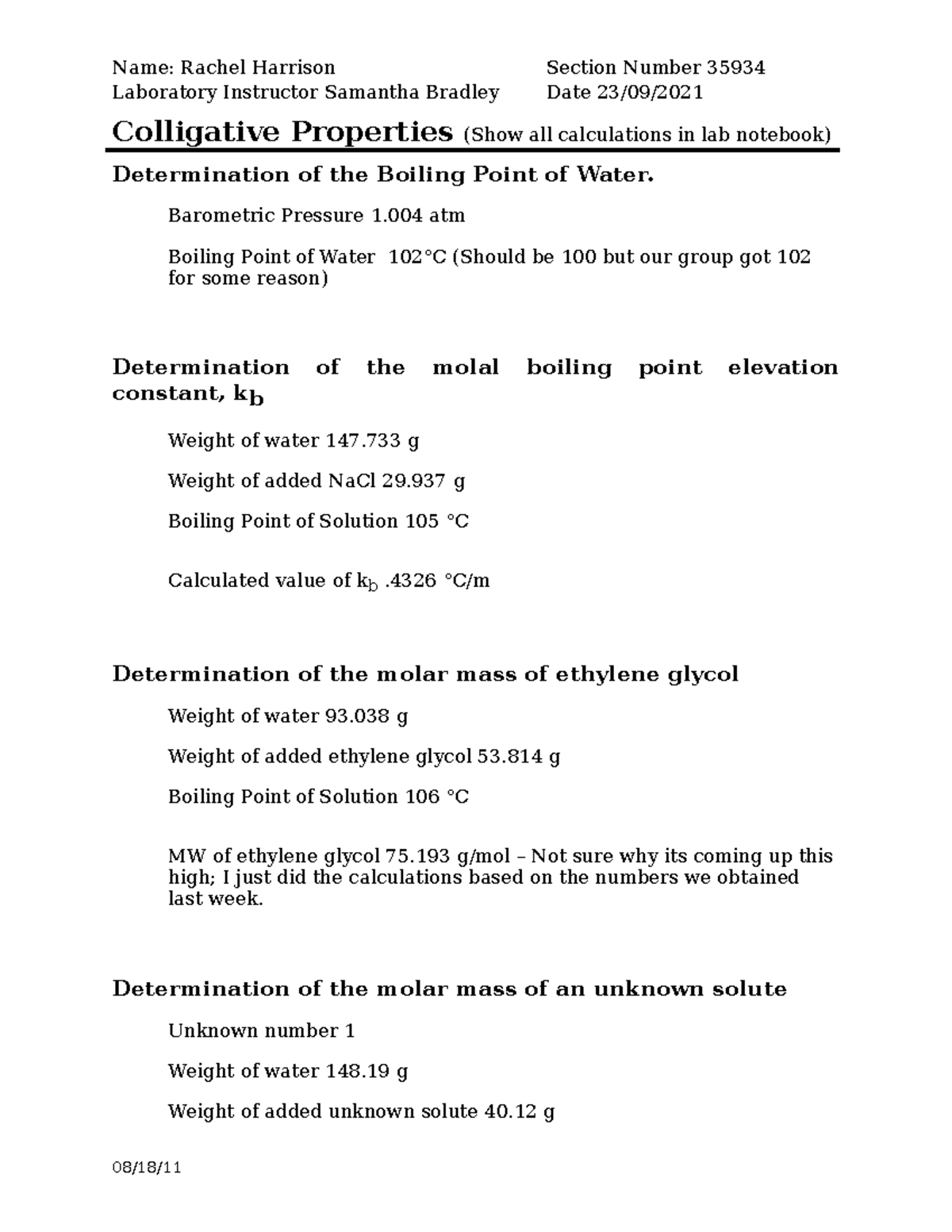 03.Colligative Properties Questions - Name: Rachel Harrison Section ...